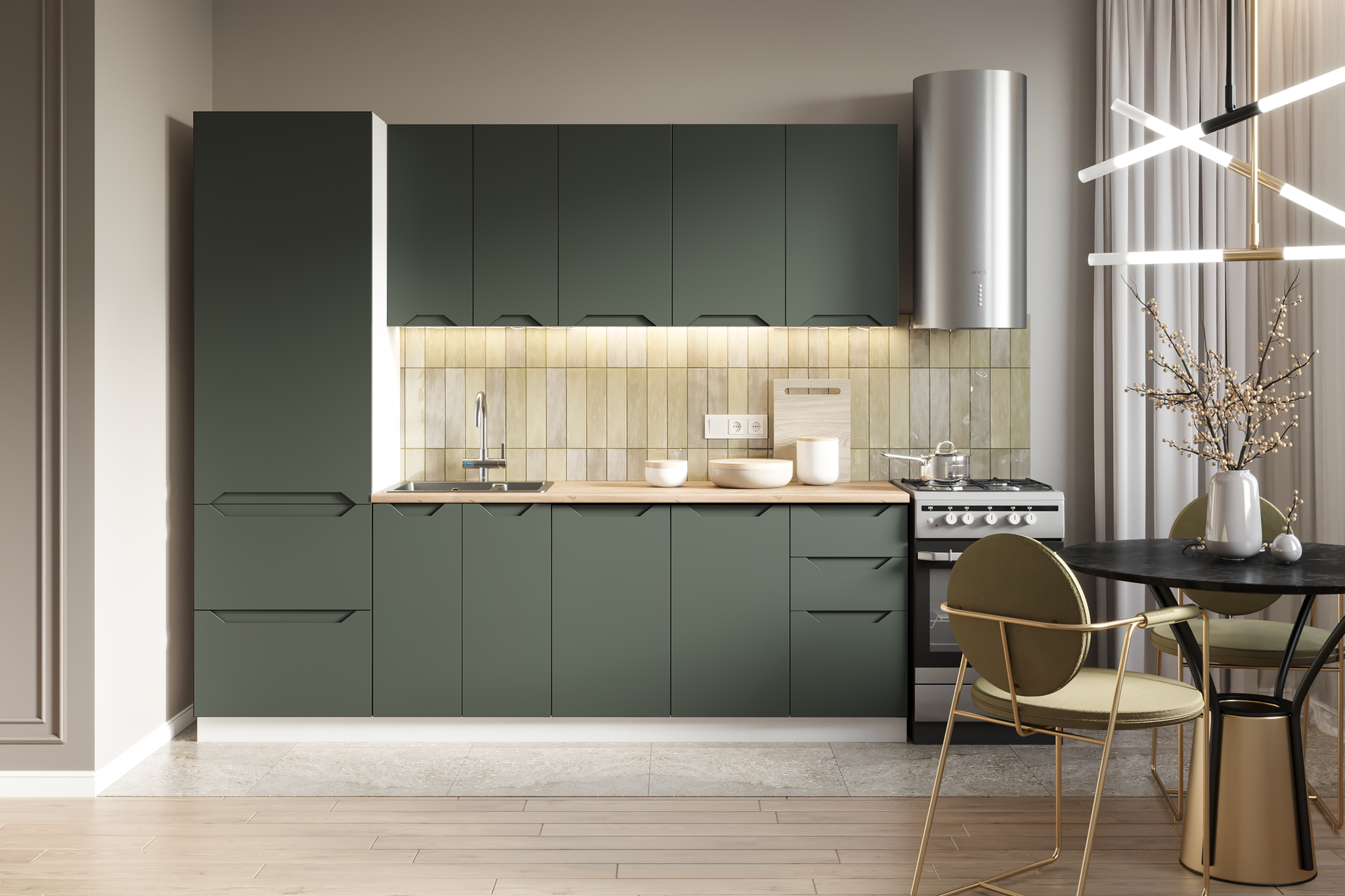 Кухонный гарнитур "Хельга" 2,4 м, олива софт