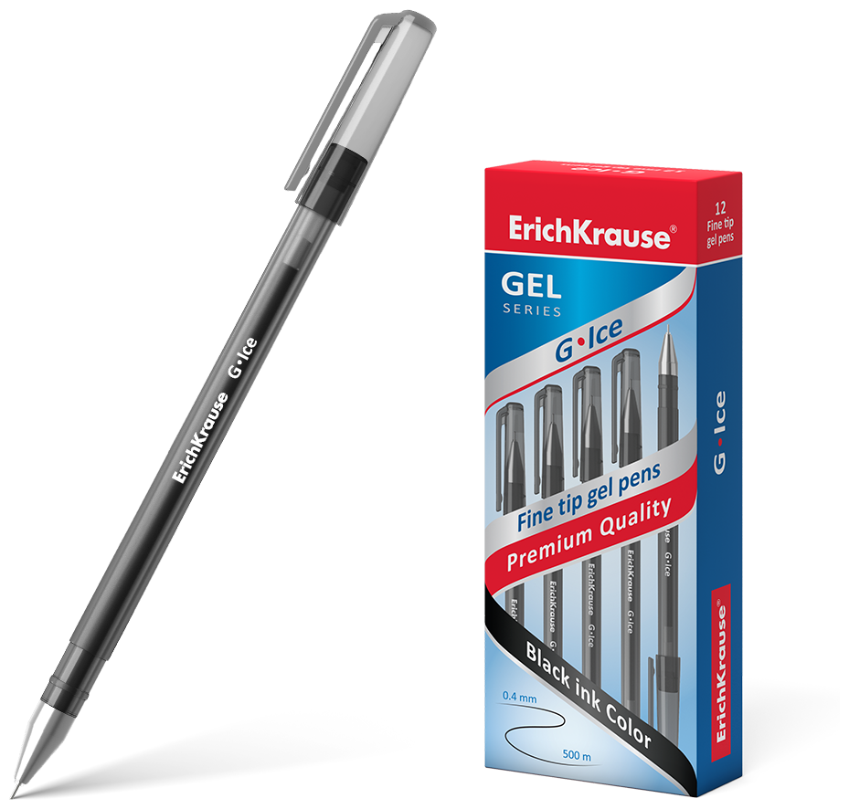 ErichKrause набор гелевых ручек G-Ice 0.4 мм (39004), 39004, черный цвет чернил, 9 шт.