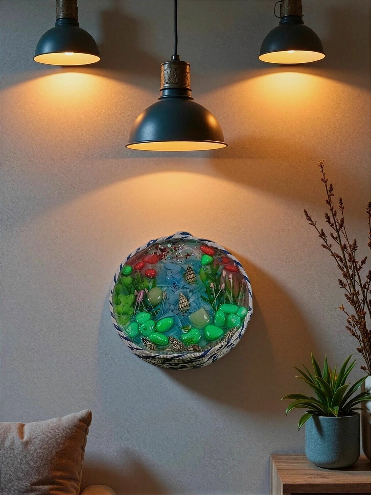 Уникальное панно из эпоксидной смолы "Морской бриз", 10х10 см, настенный декор ручной работы, подарок