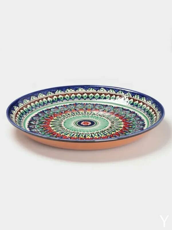 Ляган, диаметр 36 см, сине-красный орнамент