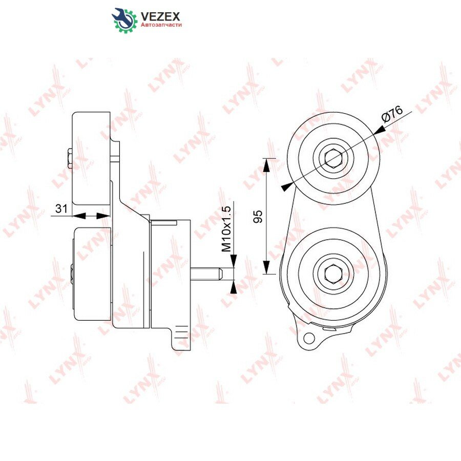 LYNXAUTO PT3168 Натяжитель ремня навесного оборудования HONDA PILOT / ACURA MDX (YD1) 00-06 / J35A / D=76 / ALT