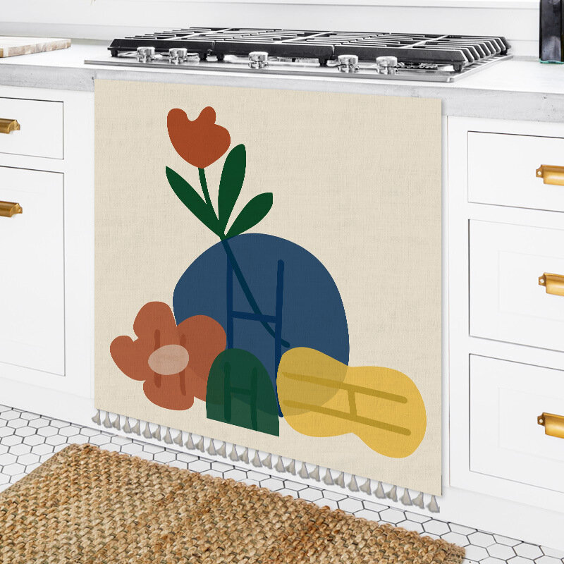 Пылезащитная шторка для шкафов и обувниц, раскрашенная вручную шторка для кухонной двери, тканевая шторка на липучке, шторка для шкафа, не требует сверления.