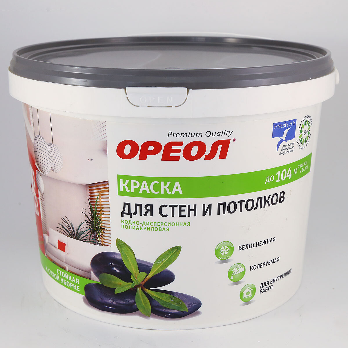 Краска акриловая Ореол Водно-дисперсионная белая для сухих помещений, вес 13 кг