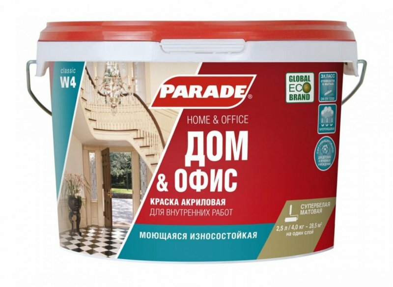 Краска акриловая Parade для дома и офиса, 2.5 л, W4, база А, моющаяся, ручная колеровка