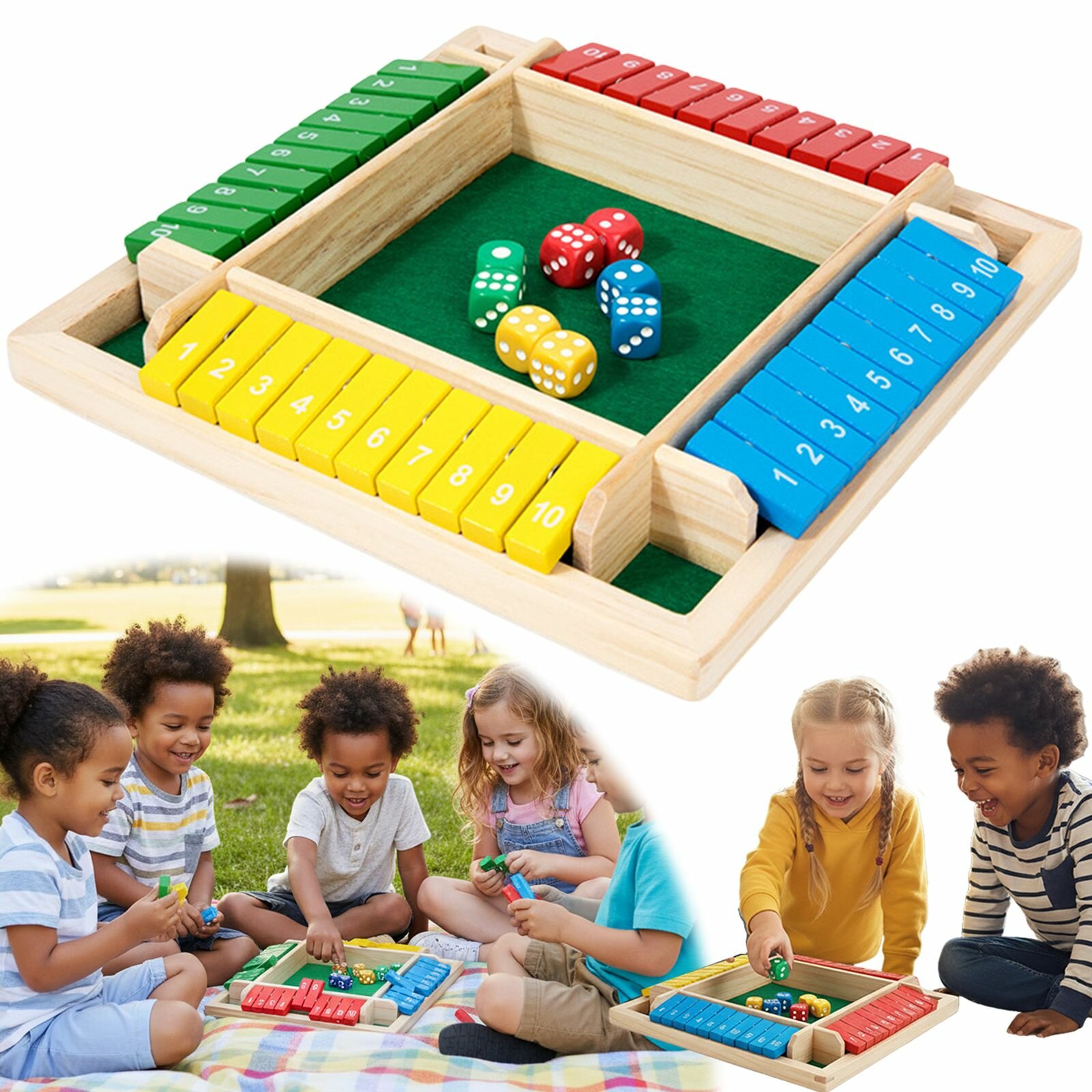 Настольная игра Закрой коробку для 4 игроков из дерева с 8 кубиками