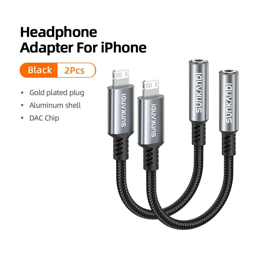 Аудиоадаптер SUNKANDI Hi-Fi С ЦАП, 3,5 Мм На Lightning, Для Наушников/автомобильных Dark Grey
