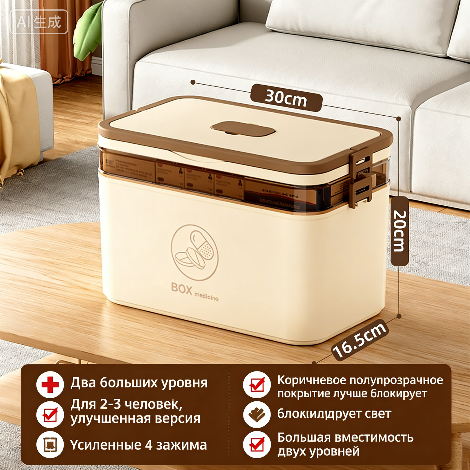 Многослойная аптечка, с классифицированным хранением, прозрачная, 2 ярусов