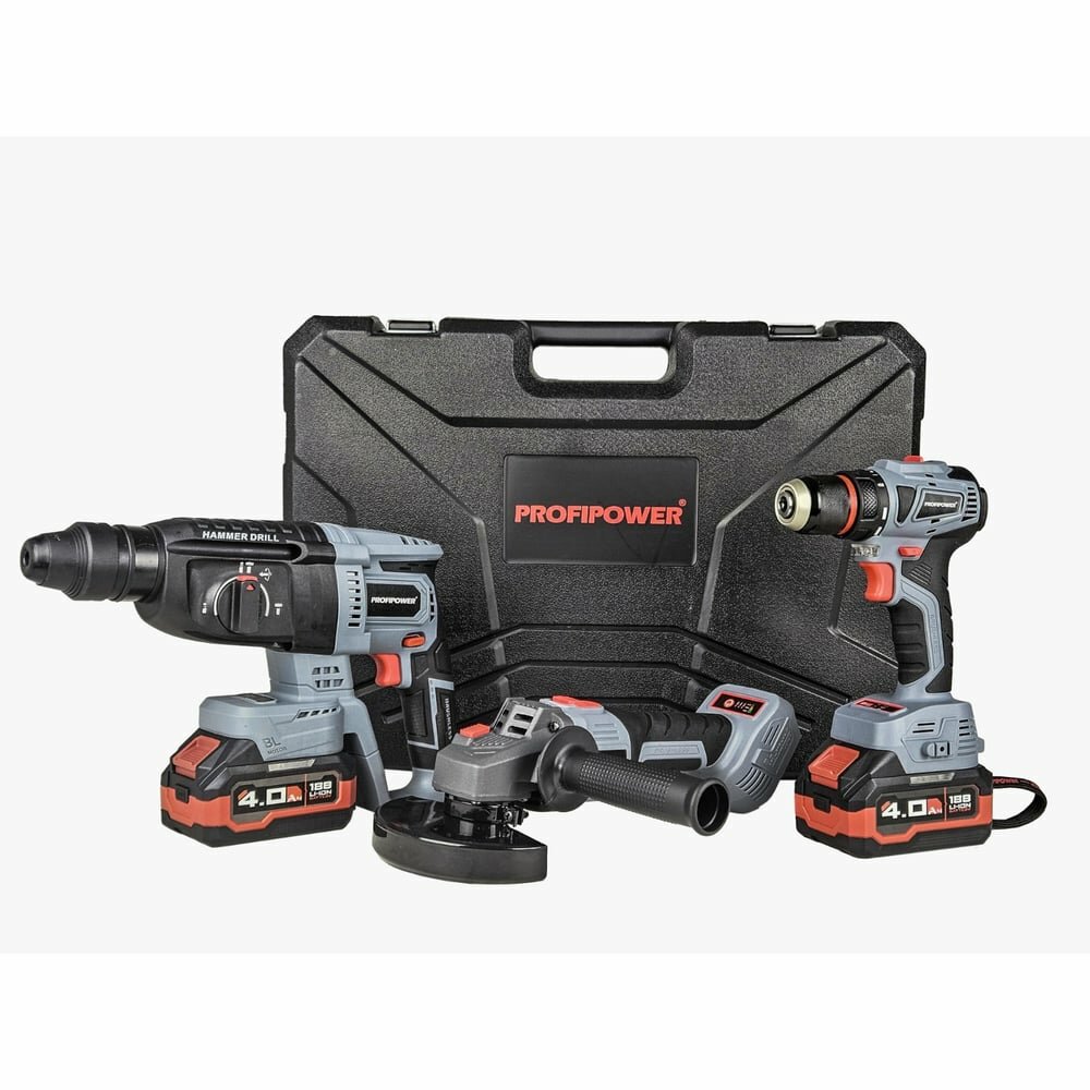 Аккумуляторный бесщеточный набор 3в1 Profipower ProfiSet-3E18 Li-ion-2шт, 4Ач, З/У, кейс, E0080, T0056, T0058 E0247