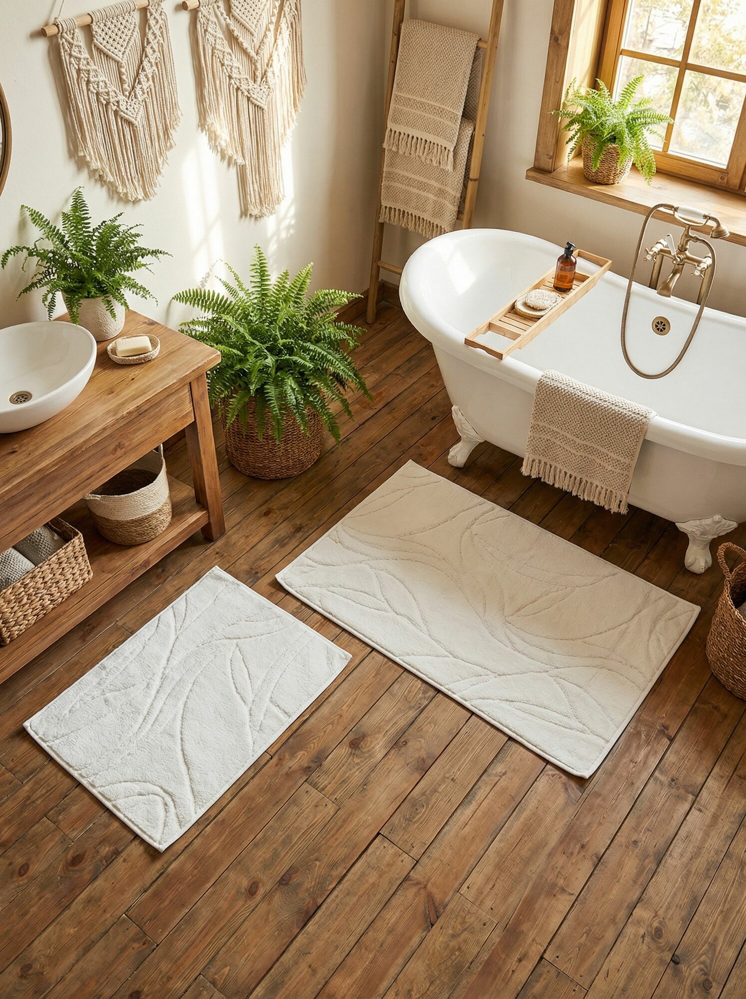 Коврики для ванной и туалета комплект 60х100/50х60 см Турция кремово-белый