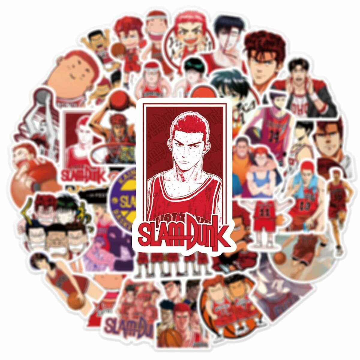 50 штук наклеек с изображением слэм-данков, аниме-стикеров, мультяшных наклеек для бутылок с водой, ноутбуков, дорожных чехлов, автомобилей, скейтбордов, мотоциклов, водонепроницаемых виниловых наклеек для подростков и детей.