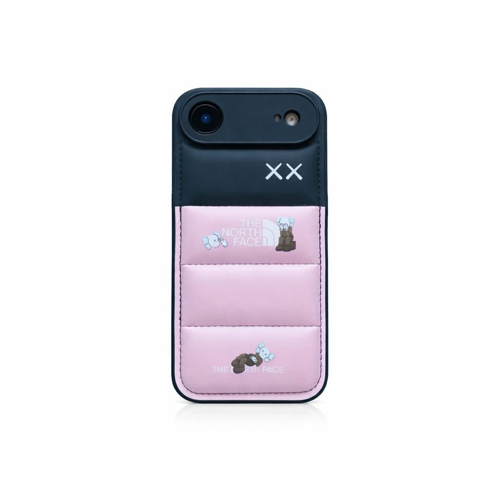 Чехол силиконовый дутый пуховик North Face iPhone 17 Air черный / розовый