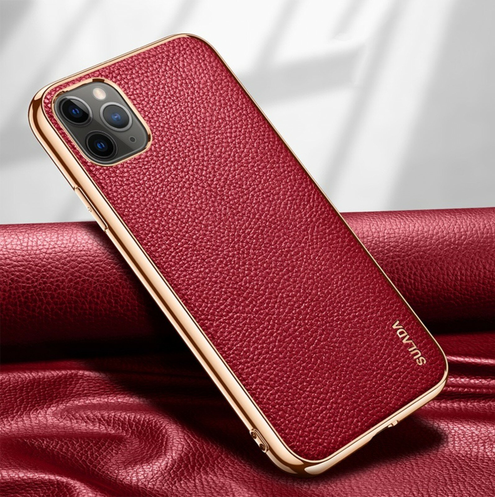 Чехол MyPads для iPhone 12 и iPhone 12 Pro красный с металлической основой и эко-кожей