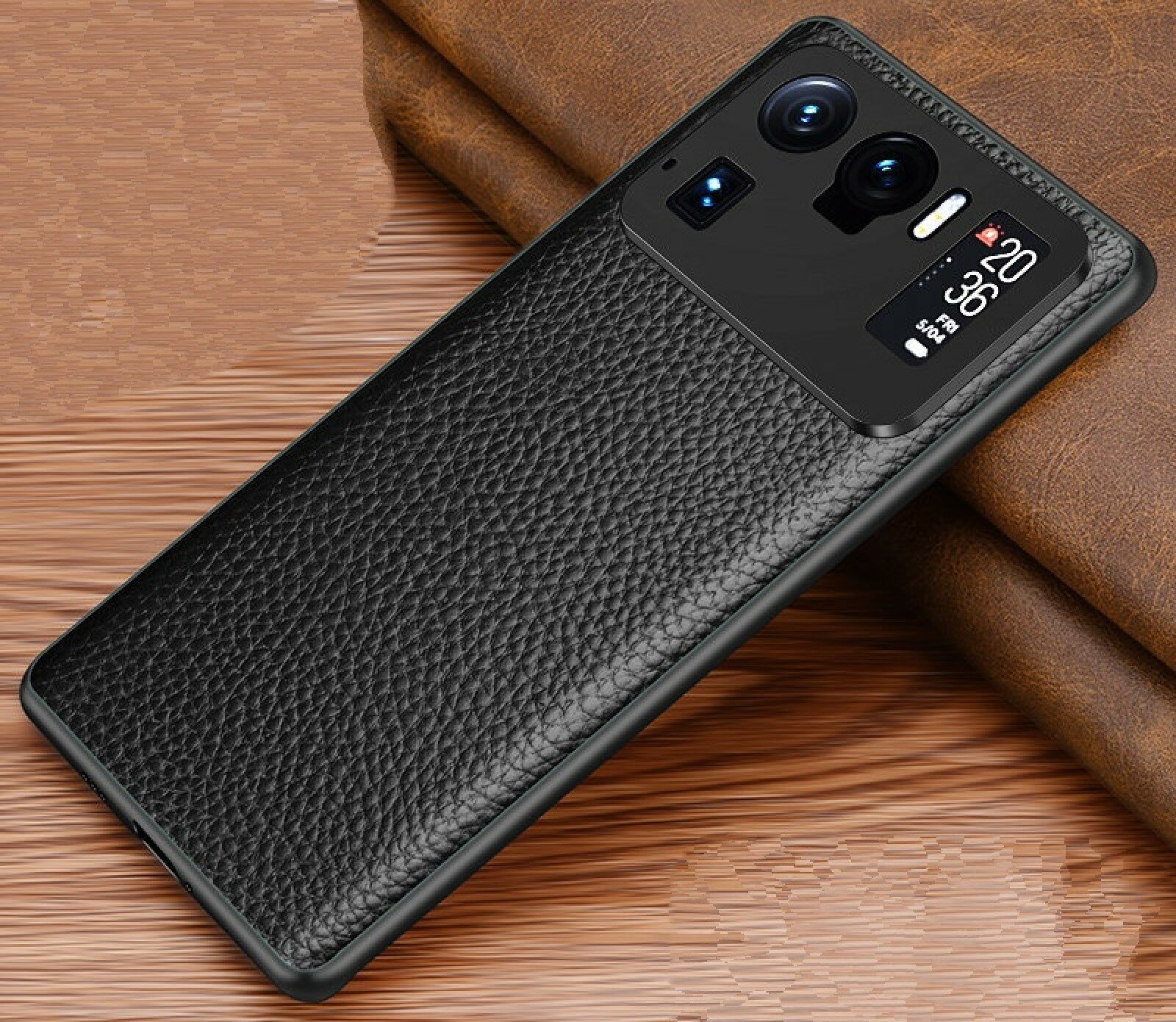 Чехол-бампер MyPads Premium для Xiaomi Mi 11 Ultra с натуральной кожей теленка, черный