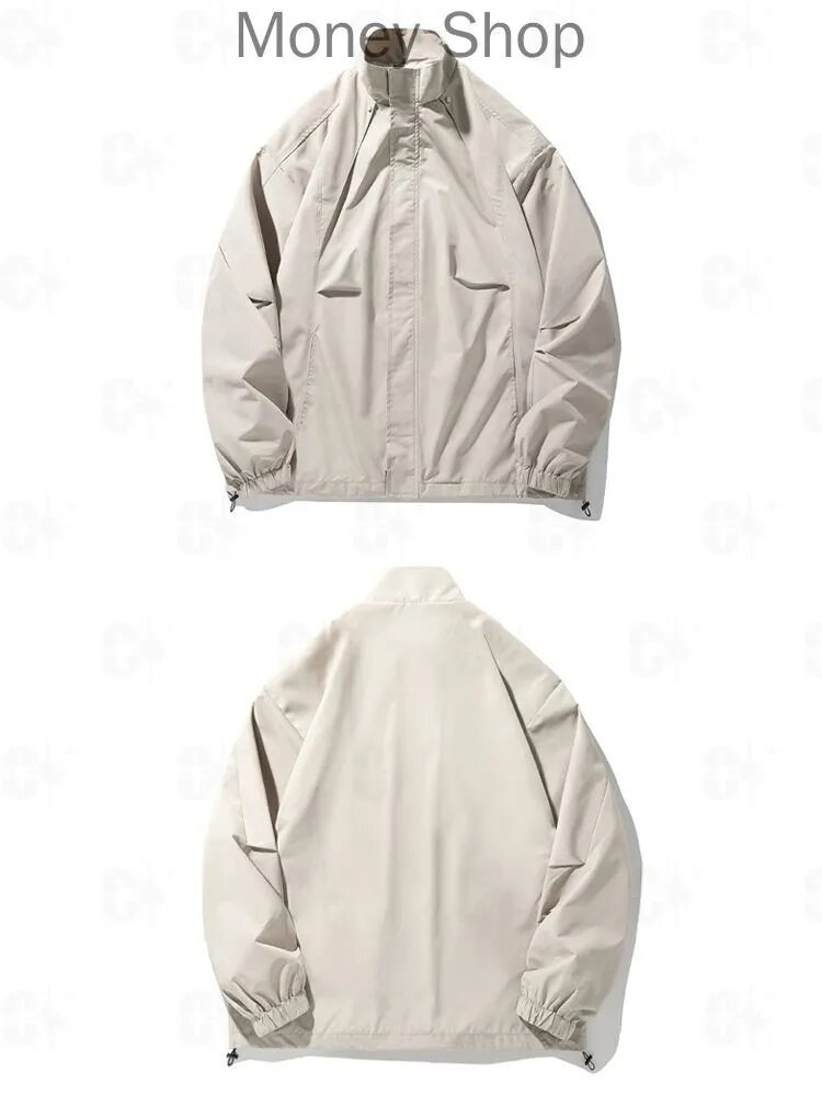 Мужская куртка 2XL Beige, ветрозащитная и водоотталкивающая куртка из смесовой ткани для повседневной носки, с двойной молнией — фото 1