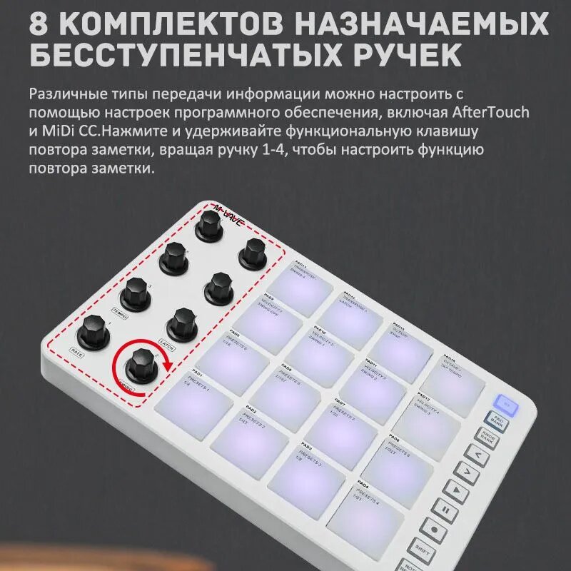 Ударная панель SMC-Pad Белый Портативный midi-контроллер с функцией беспроводной связи Reverb 16 пэдов — фото 1