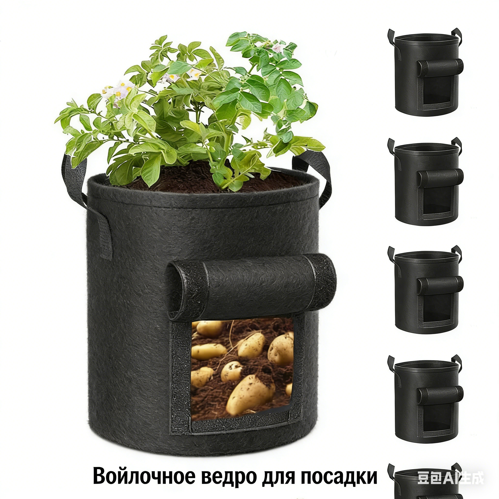 Войлочное ведро для посадки, войлочный материал, 35*40 см, 37 литров, черное