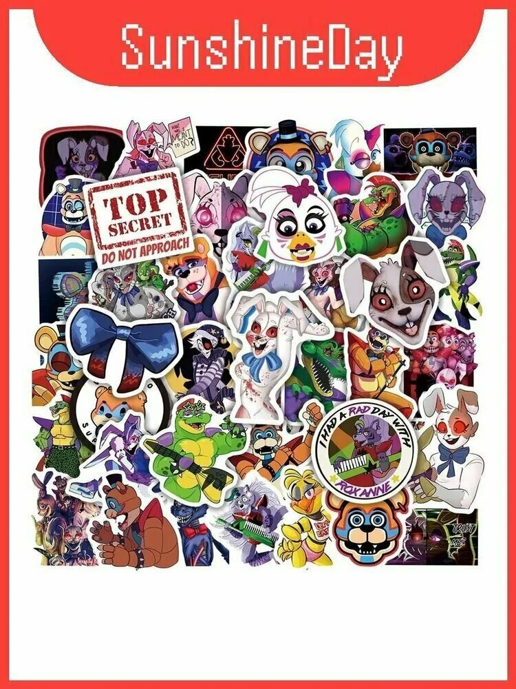 Наклейки фнаф водостойкие многоразовые декоративные 50 шт