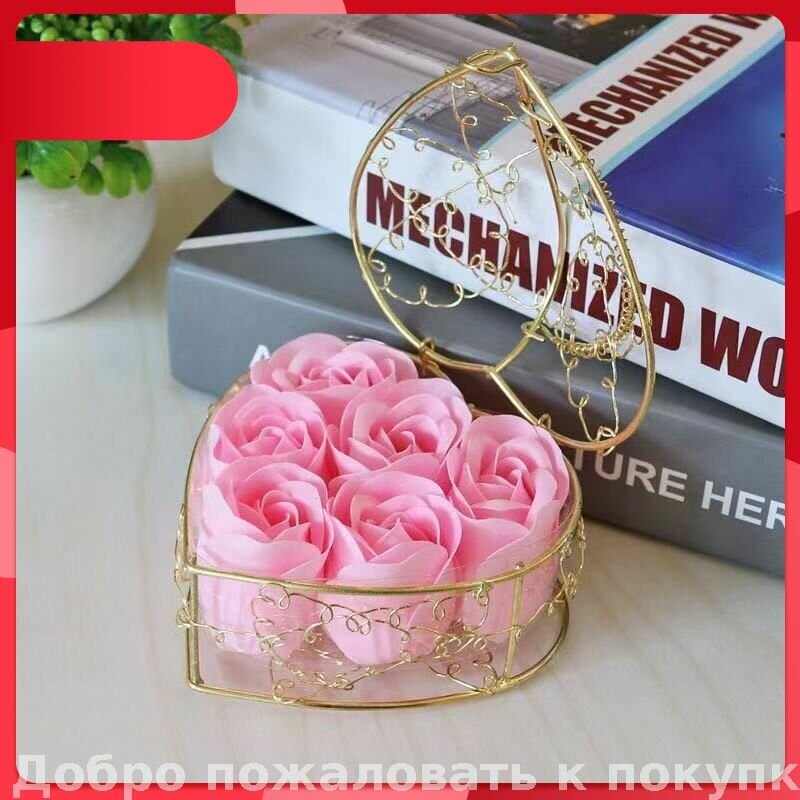 Букет из мыльных роз , розовые розы 6 шт, Цветы из мыла в подарок на день Рождения, маме, жене, дочке, любимой.