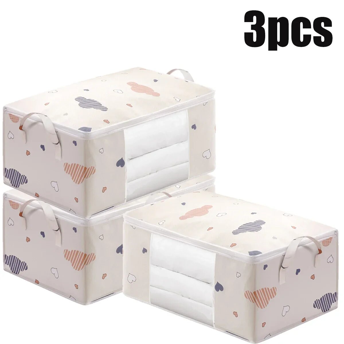 Сумки для хранения белья 55x35x25см, бежевые, 3шт