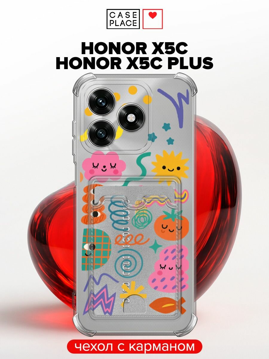 Чехол на Honor X5c/X5c Plus (Хонор X5c/X5c Плюс) с картой и принтом Веселые фигуры 2