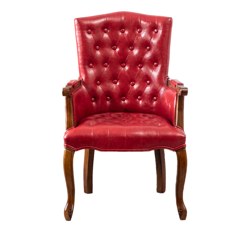 Кожаное кресло в стиле ретро с деревянными ножками, подходящее для гостиной и столовой
