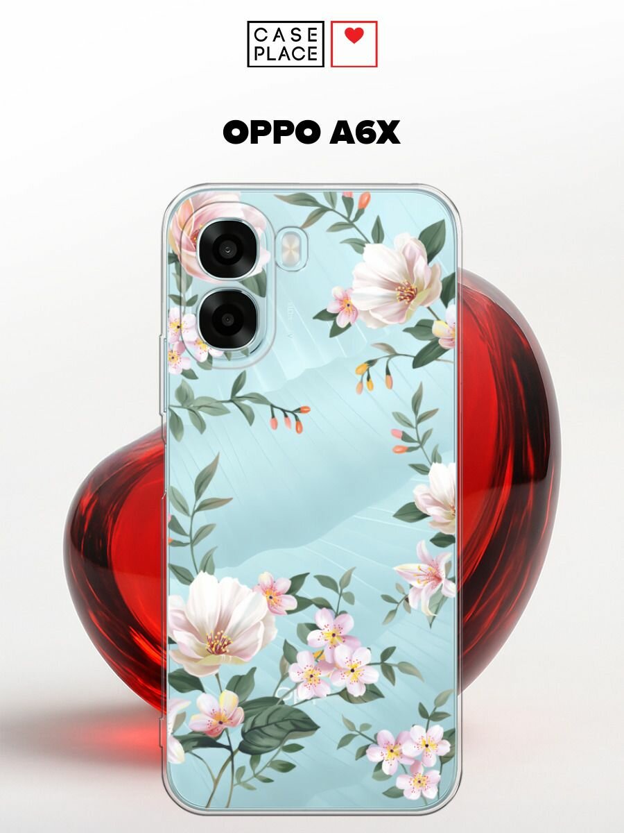 Силиконовый чехол на Oppo A6x / Оппо A6x с принтом С цветами белыми