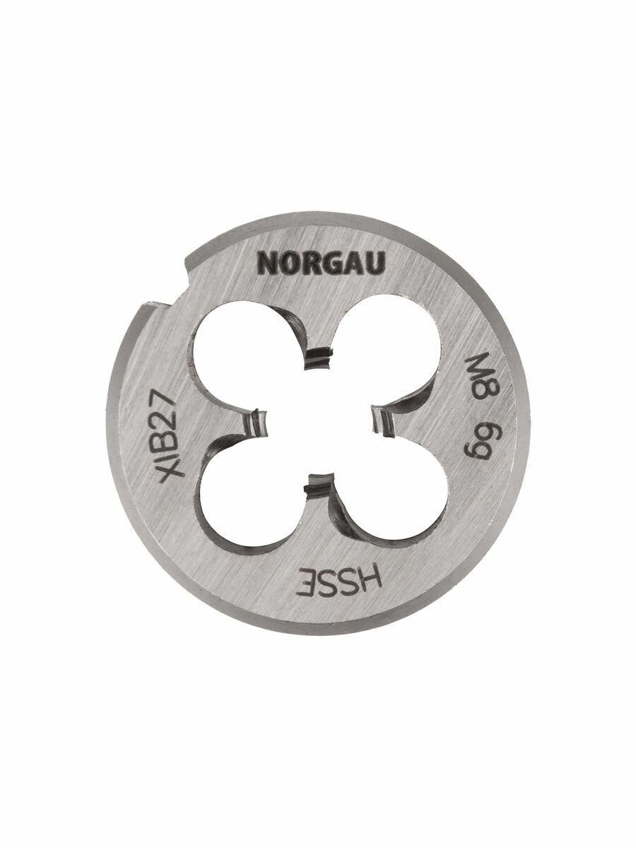 Плашка круглая М8х1.25 мм, диаметром 25 мм NORGAU Industrial метрическая, для нарезания резьбы с крупным шагом и углом профиля 60, по DIN223, HSS-Е