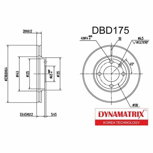 Диск тормозной Dynamatrix-Korea DBD175