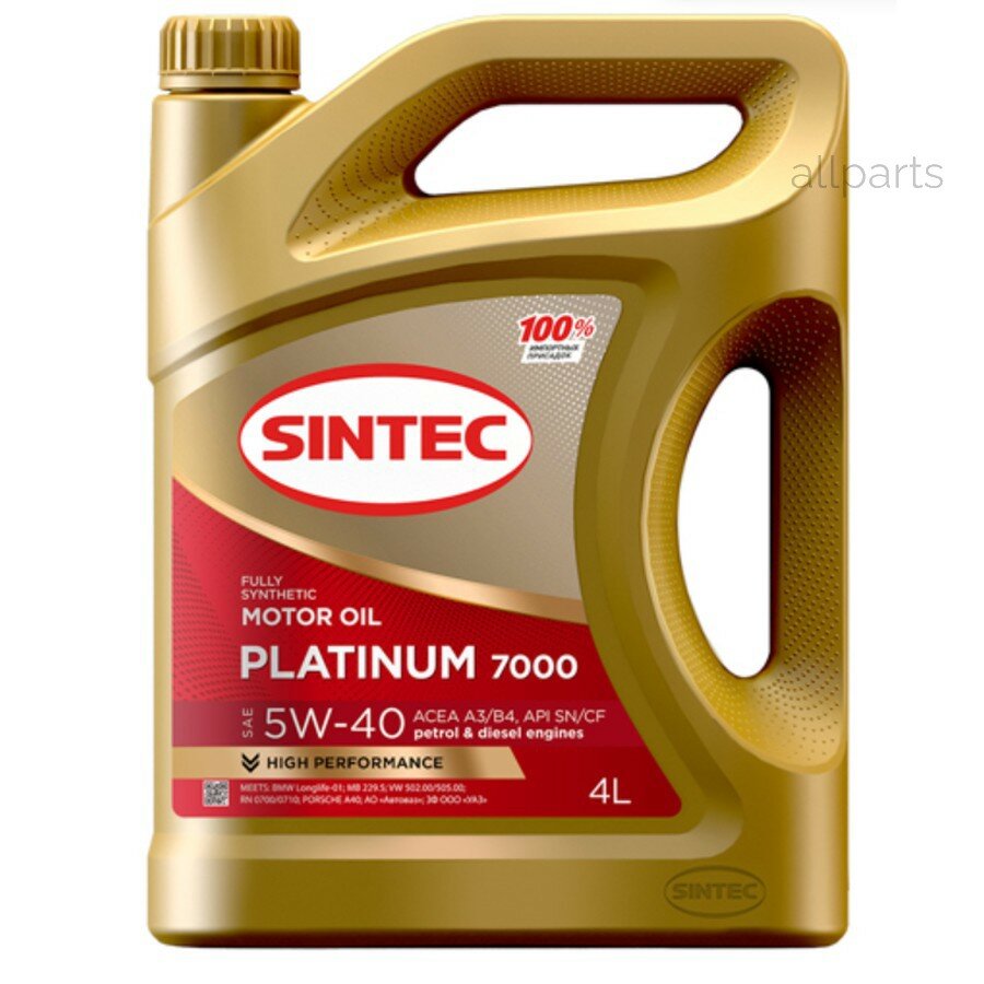 SINTEC 600139 Sintec Platinum 7000 5W40 (4L) масло моторное! синт\API SN/CF, ACEA A3/B4, MB 229.5, VW 502.00/505.00