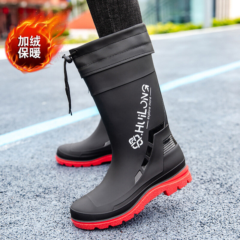 Новые высокие мужские водонепроницаемые сапоги на флисовой подкладке, идеально подходящие для рыбалки, прогулок по пляжу и работы на кухне. Размер обуви. EU:39