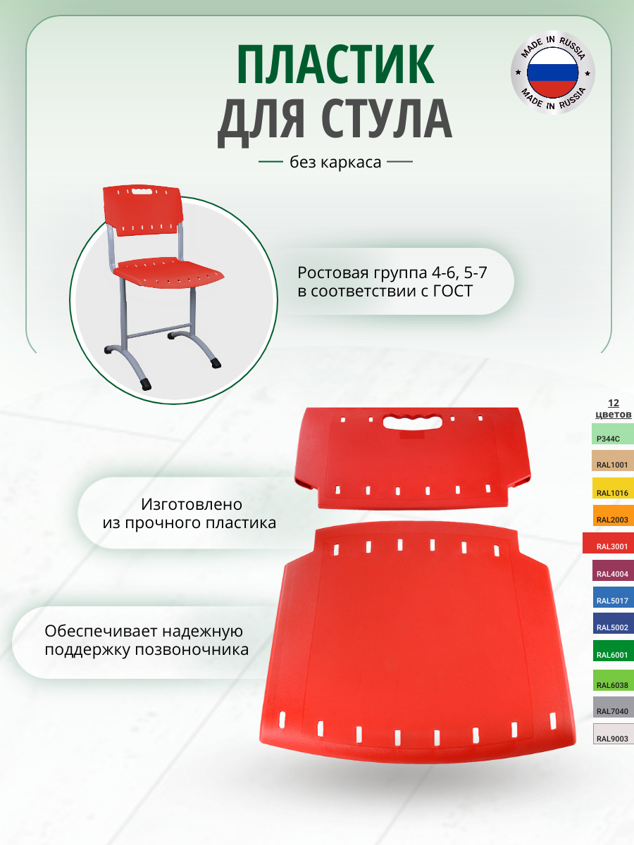 Пластиковое сиденье и спинка для стула, каркасов школьной мебели и каркасов изо