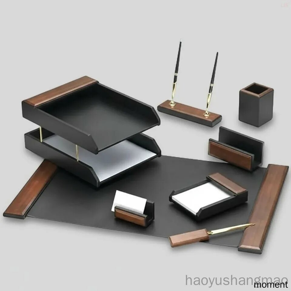 Канцелярский набор для руководителя из дерева, 8 предметов: 2 ручки, лоток для бумаг, подарок директору