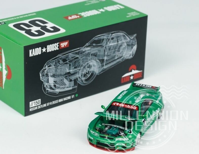 MINI GT x KaidoHouse, литая коллекционная машинка 1:64(NISSAN GTR33 зеленый)