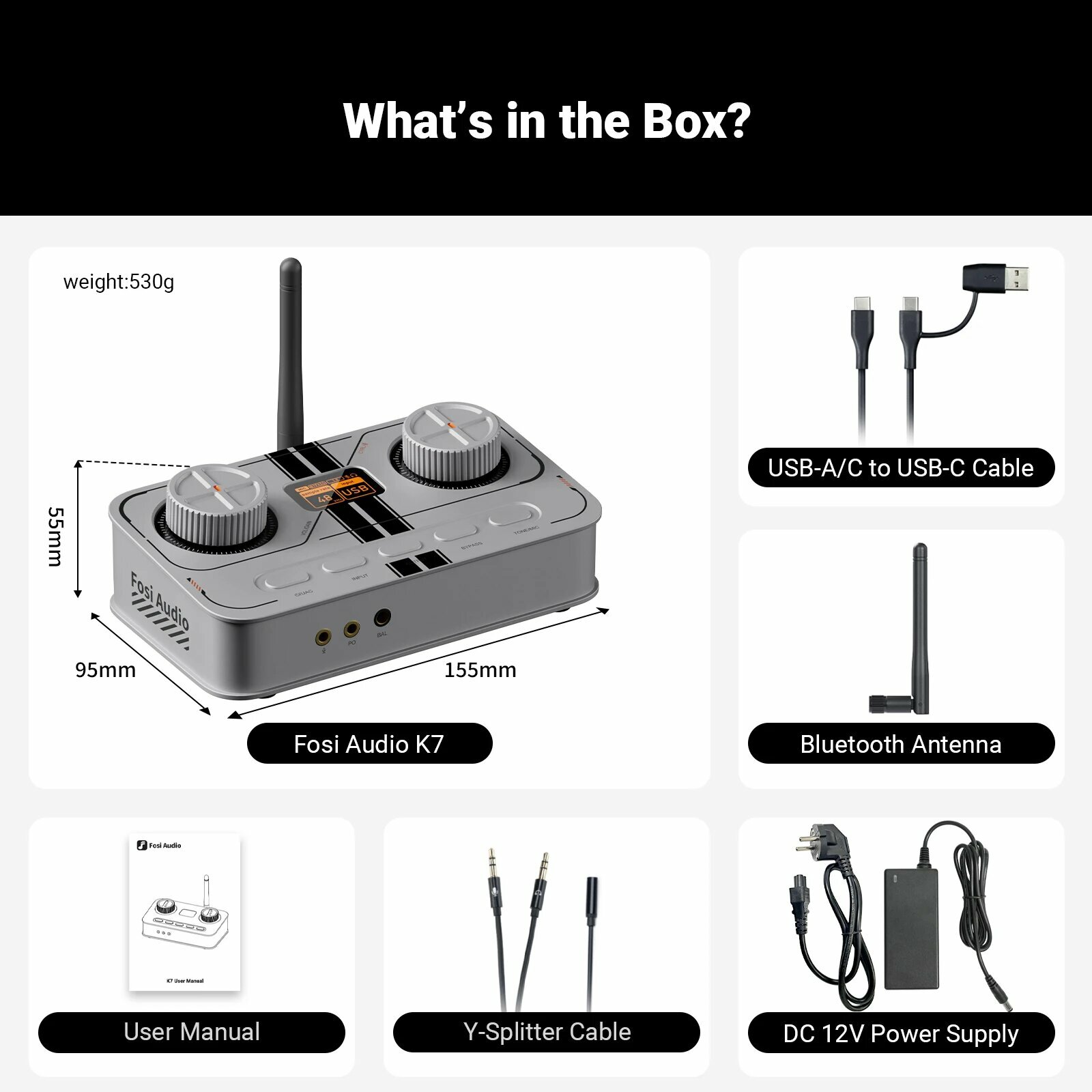 Fosi Audio K7 черный Bluetooth-усилитель для наушников K7-EU-White