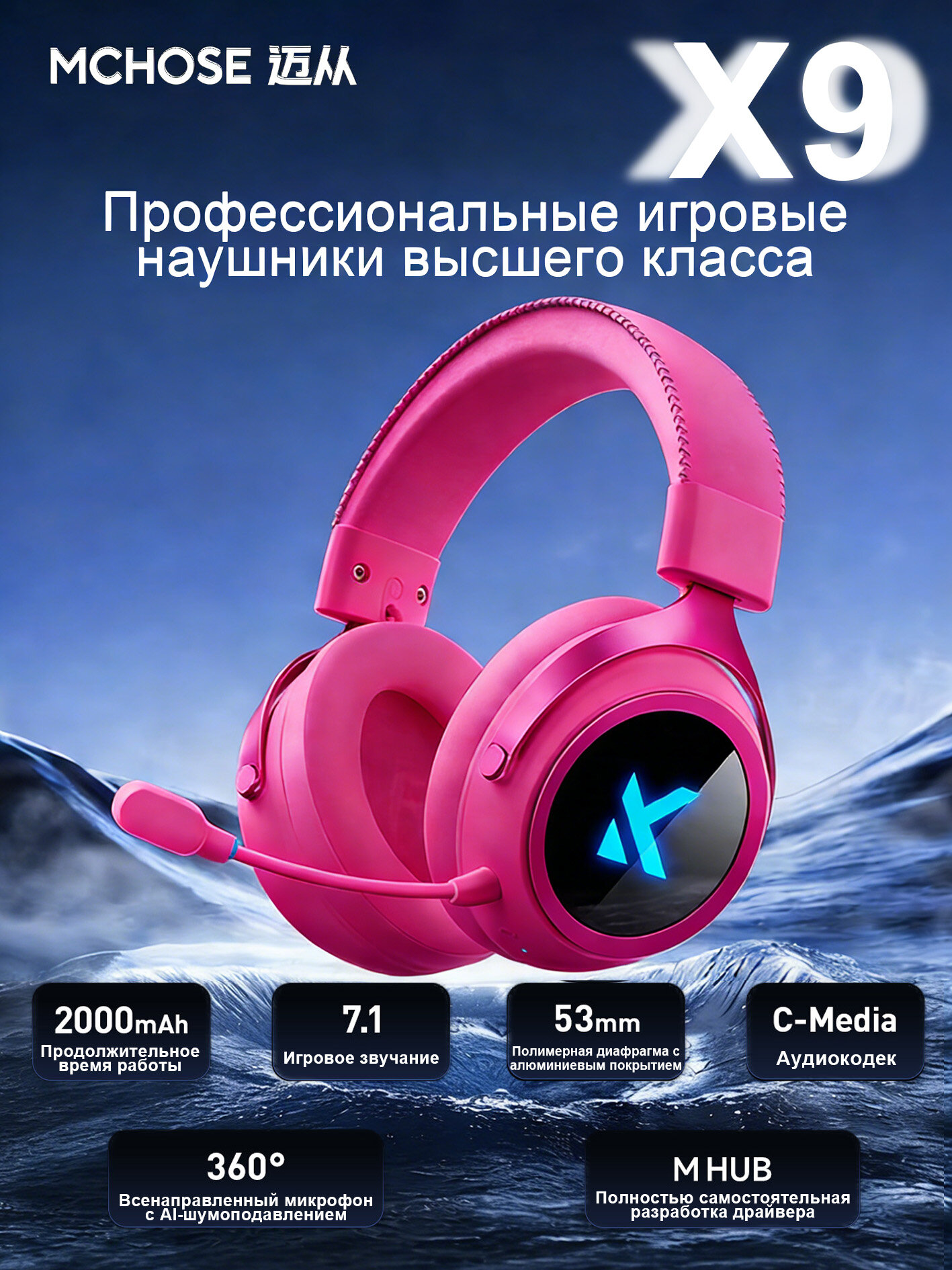 MCHOSE X9 Беспроводные игровые наушники Bluetooth 2.4g для киберспорта