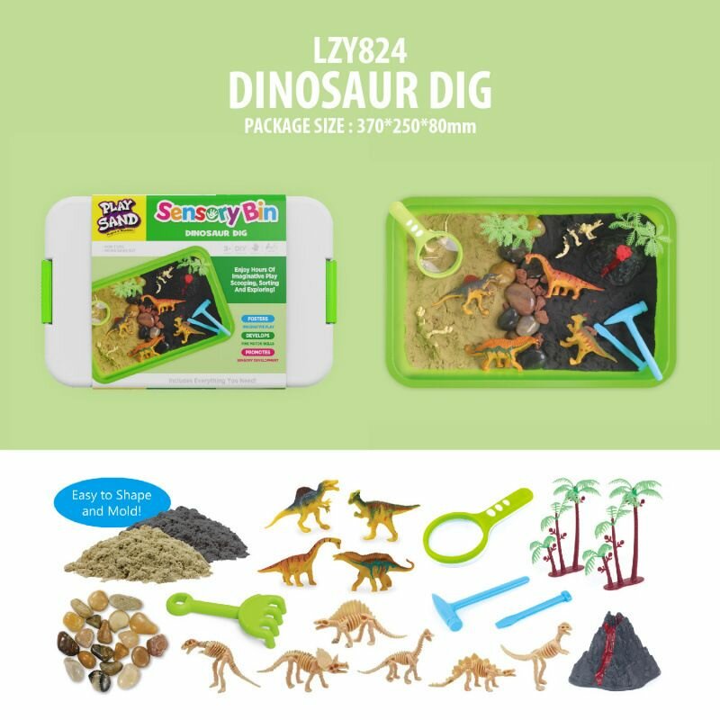 Игровой песок PlaySand: набор для сенсорной коробки, морские животные, динозавры, мороженое, стройка