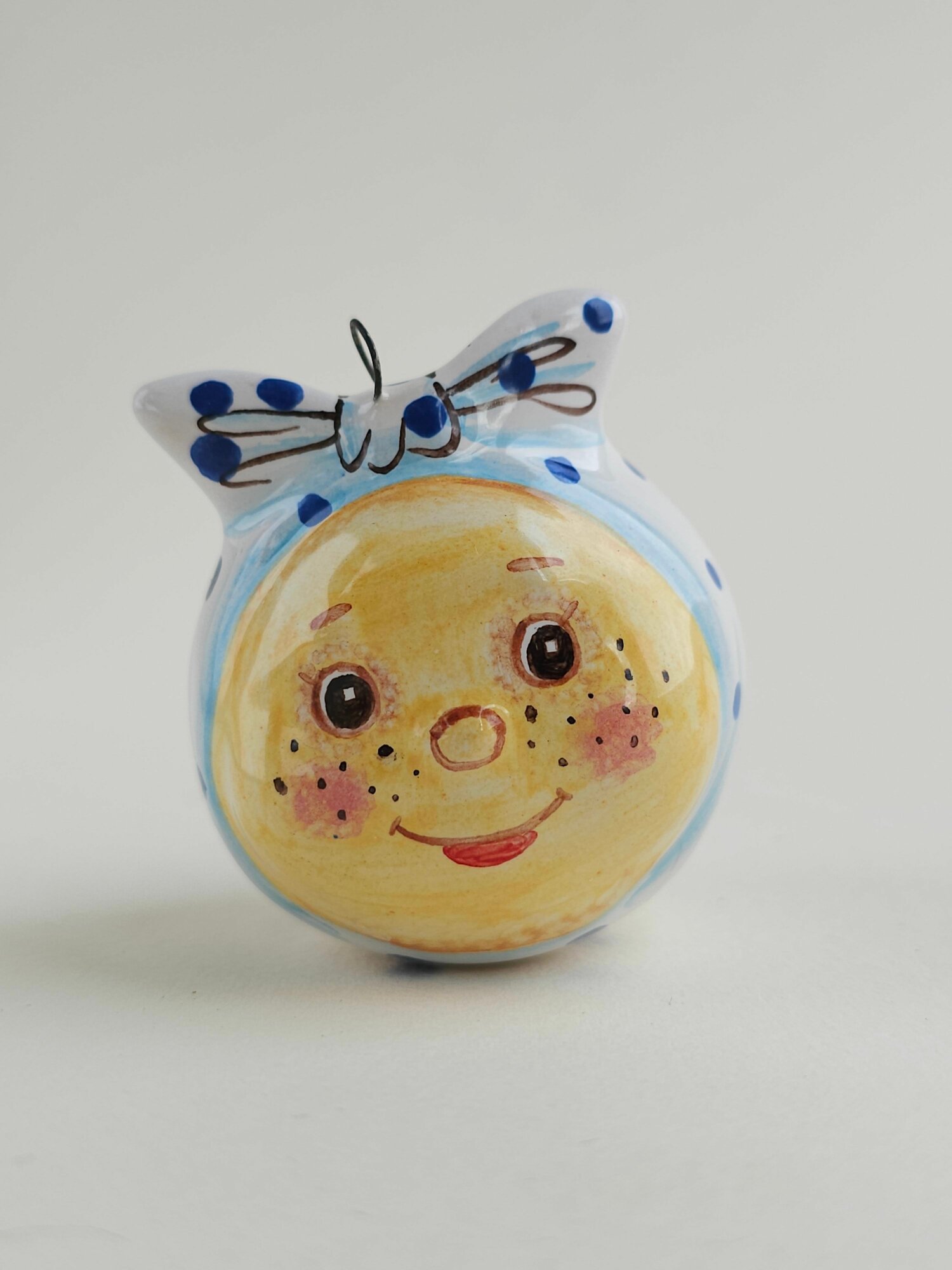 Ёлочная игрушка "Колобушка". Ярославская майолика. Керамика ручной работы. Сделано в России.