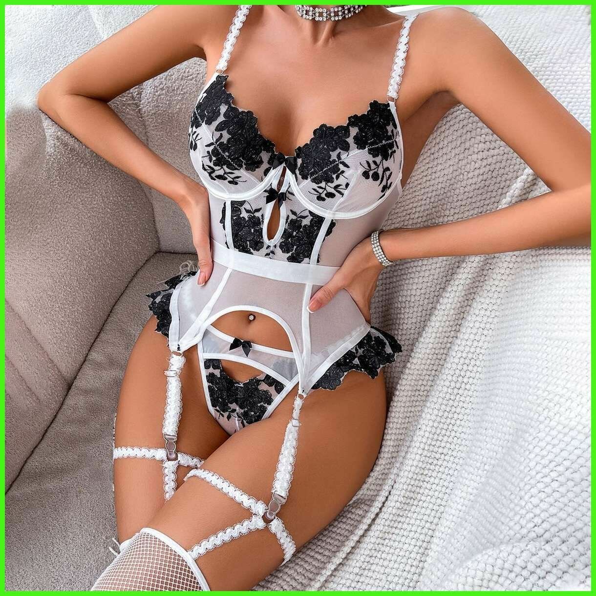 SEXY MIDNIGHT, Комплект эротического белья, Черное кружево, Утягивающий корсет, Чулки, Для интимной встречи, Подарок для жены