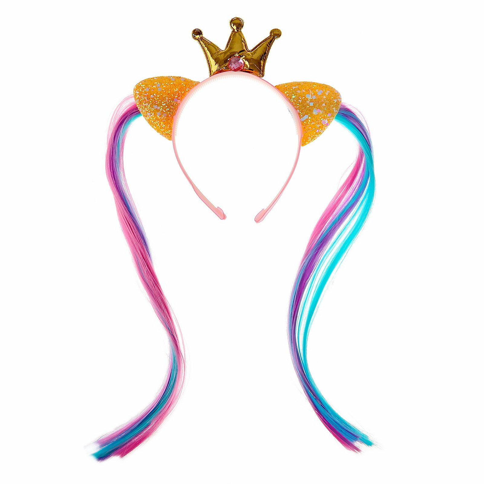 Карнавальный ободок "Корона" с ушками и прядями, вид ободка: с волосами