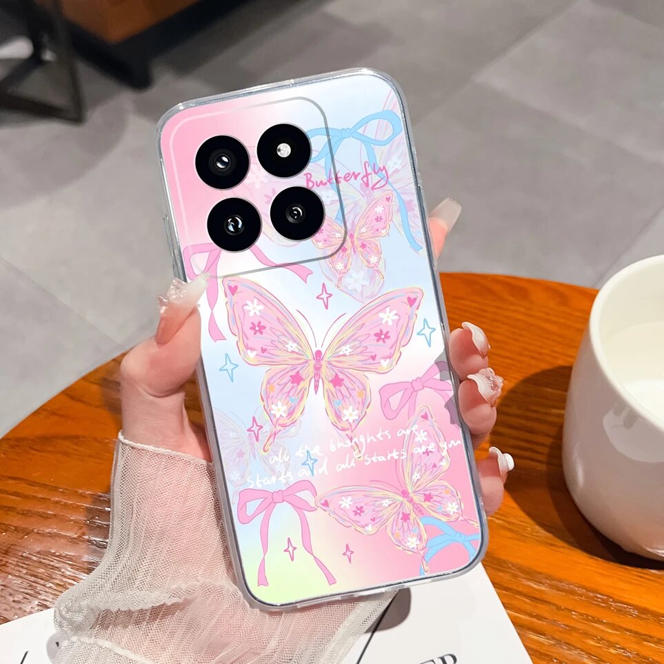Чехол на Xiaomi 14 с бабочками, розовый, силикон
