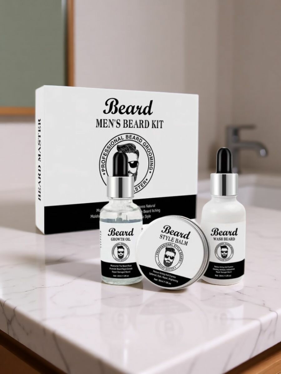 Набор для бороды Men's Beard Kit BEARD, шампунь, масло и бальзам, для ежедневного ухода