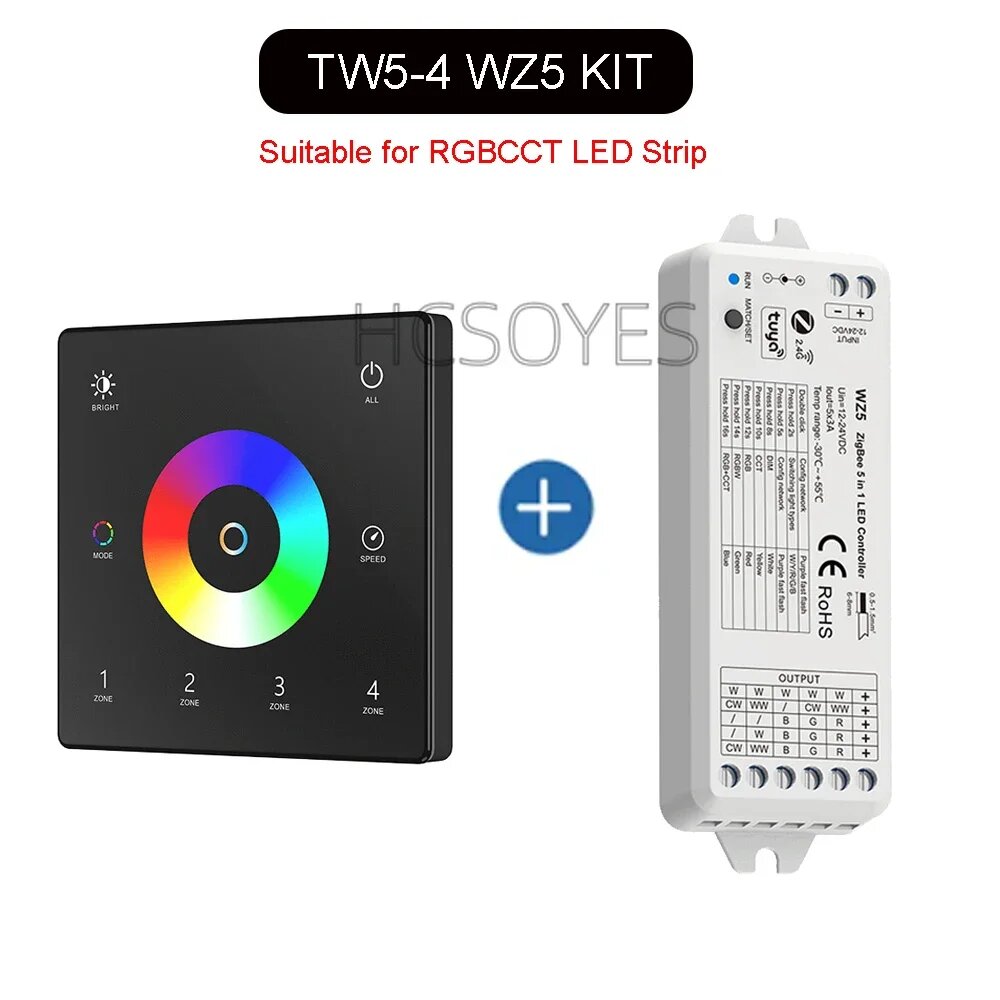 HCSOYES RGB Контроллер ZigBee 5 в 1 для светодиодной ленты Белый, TW5-4 and WZ5 KIT