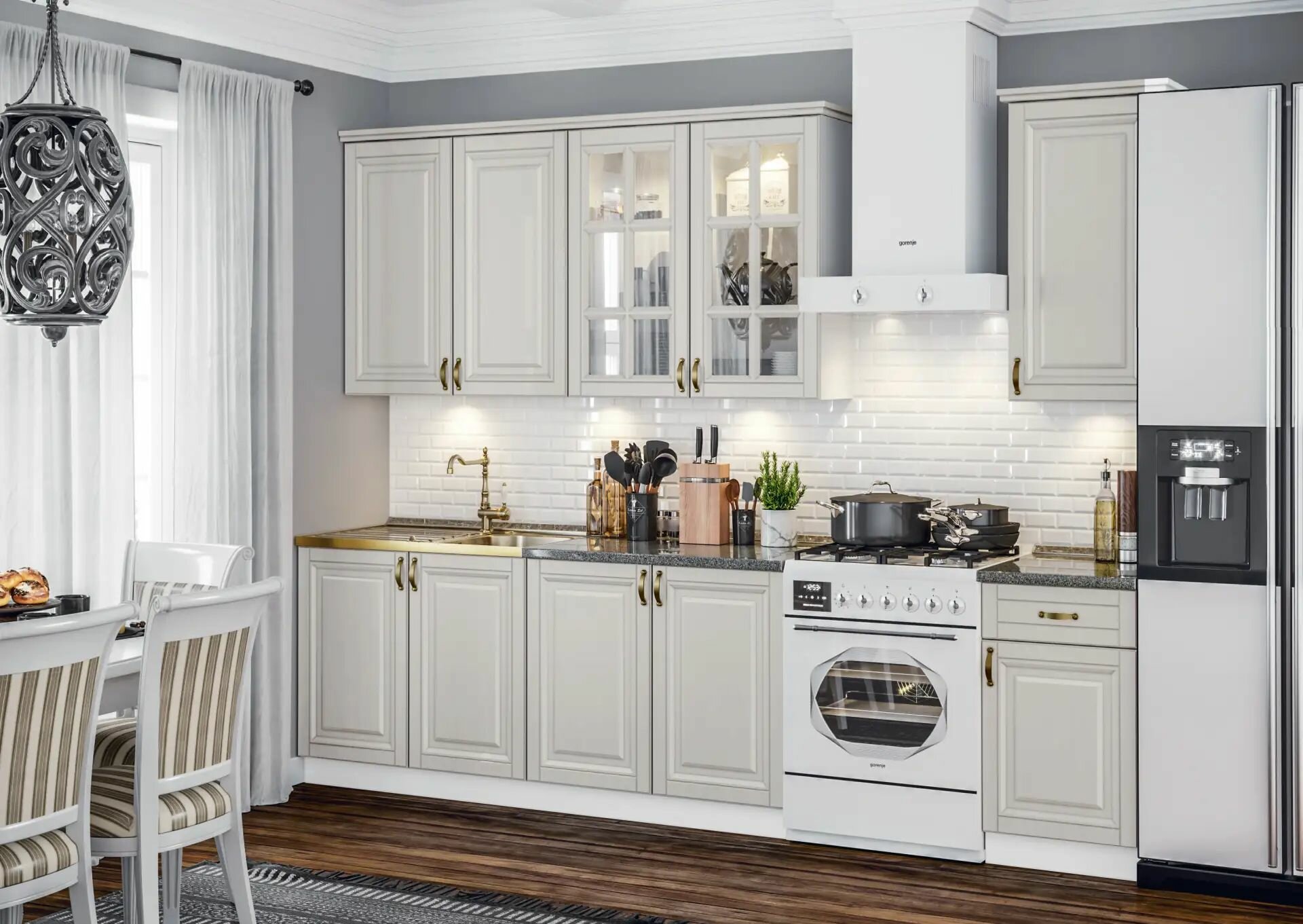 Кухня Престиж 2,0 м. компоновка №3. Браш Лайт Грей