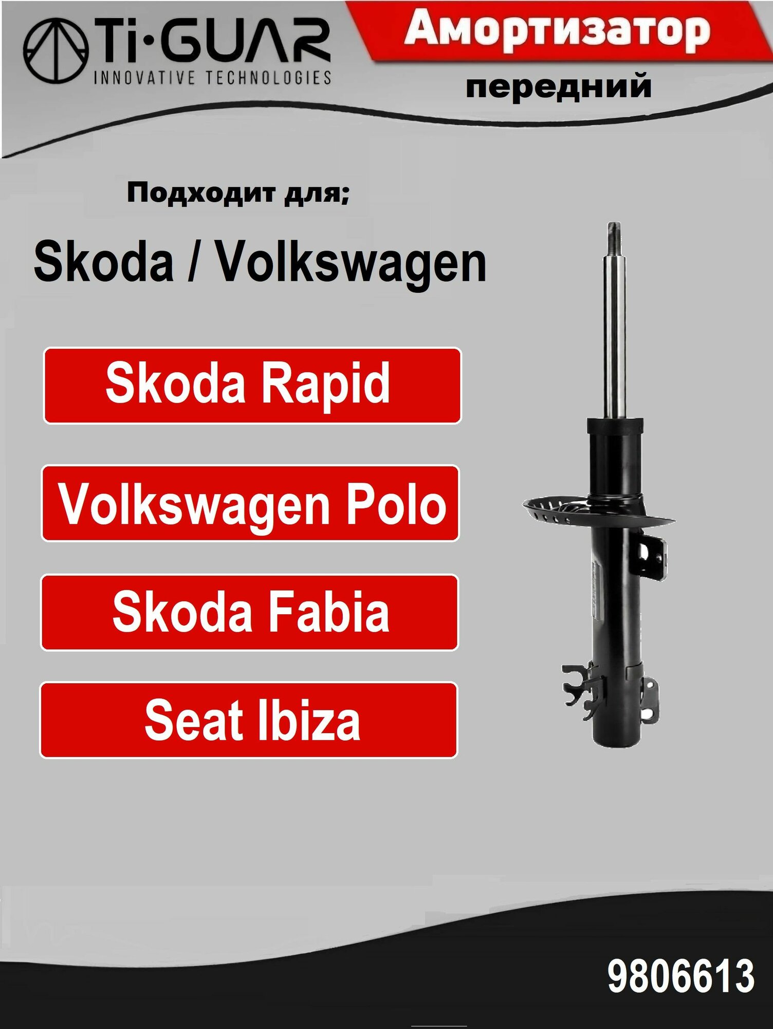 Амортизатор передний левый / правый на Skoda Rapid 2020-, Volkswagen Polo 2001-2022, Fabia 2014-2018 (кросс KYB 339763)