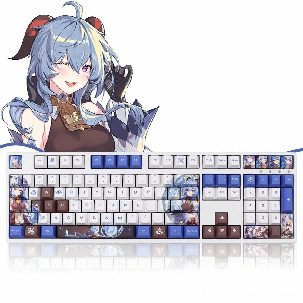Комплект кейкапов для темы Genshin Impact Ganyu / PBT Keycaps 138 Клавиш / Кейкапы для механической клавиатуры