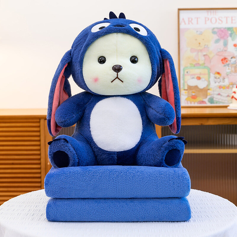 Мягкая игрушка-плед Стич (Stitch) в голубом цвете，Мягкая игрушка Лило и Стич MINISO, Декоративная подушка + плед 1,6 м * 1 м