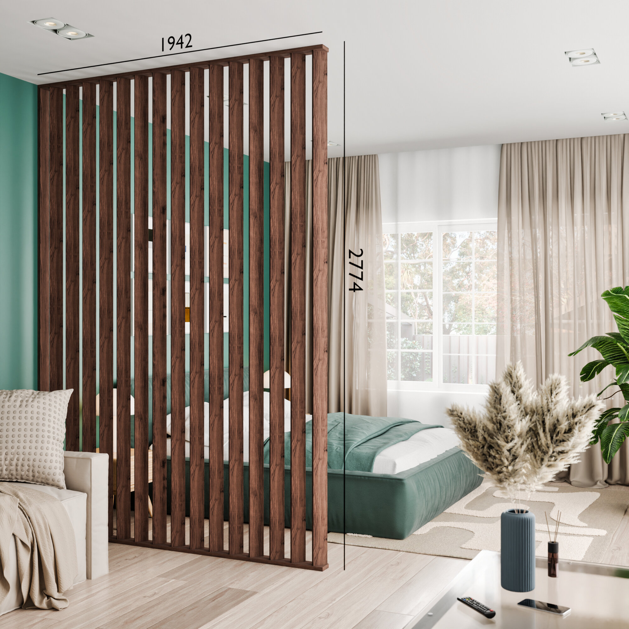 Перегородка реечная для зонирования пространства 1942мм, Дуб Катания