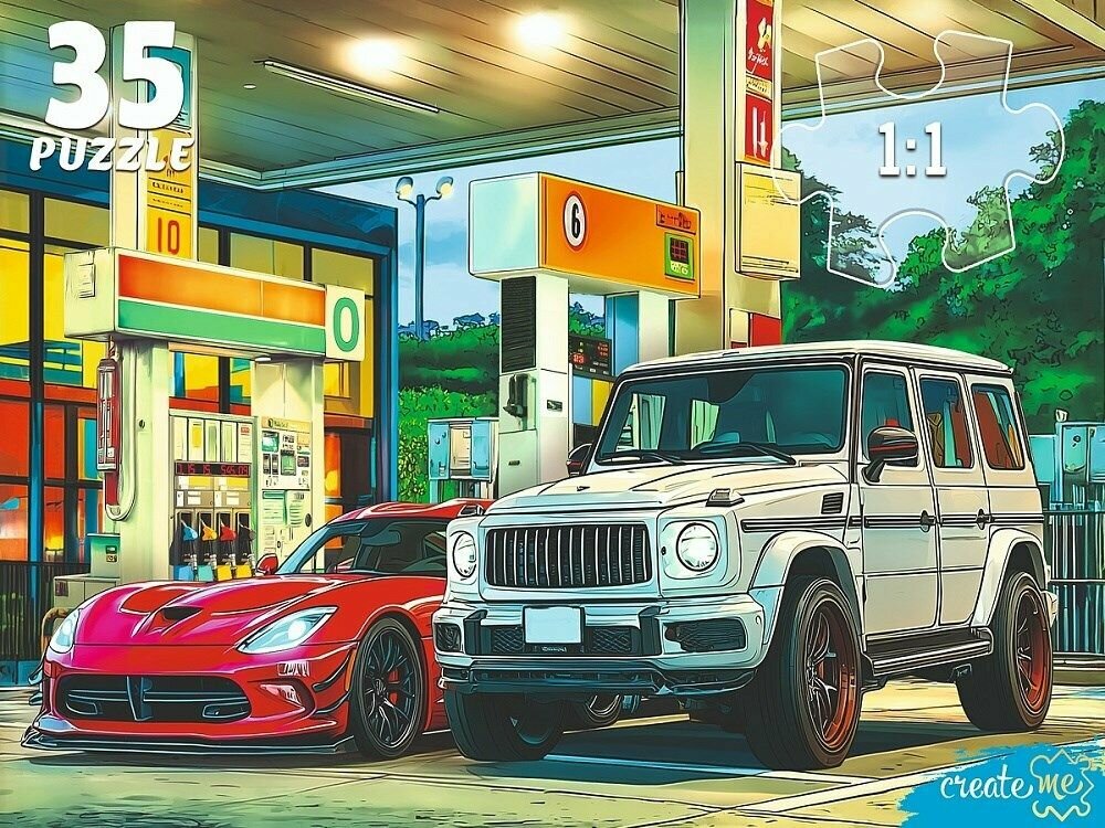 Puzzle/пазлы 35 элементов "Автомобили на заправке" крупные детали (Ф35-3422)