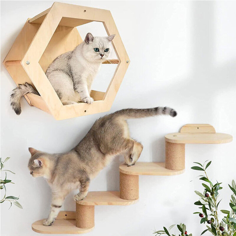 Деревянная кошка альпинистская рама настенная кошка кошка полка кошка гнездо кота твердое дерево меч конопля веревка гостиная украшение место