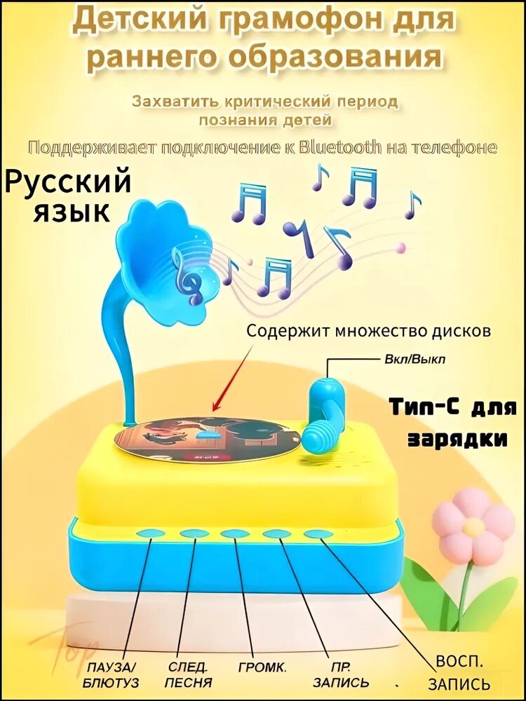 Интерактивная музыкальная развивающая игрушка для детей Граммофон